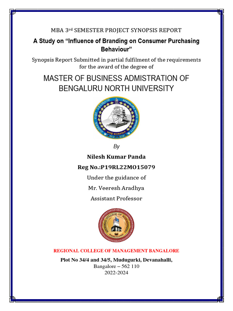 MBA 3rd SEMESTER PROJECT SYNOPSIS REPORT | PDF | Brand | Consumer Behaviour