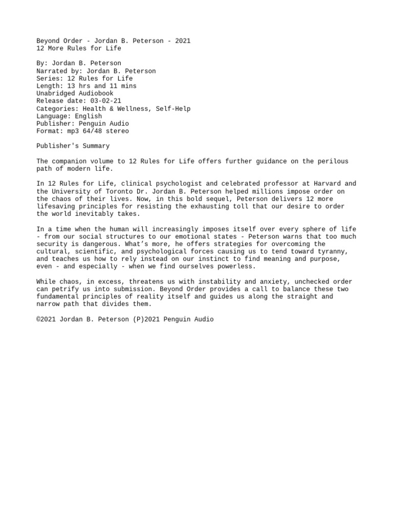 Beyond Order - Jordan B. Peterson - 2021 | PDF