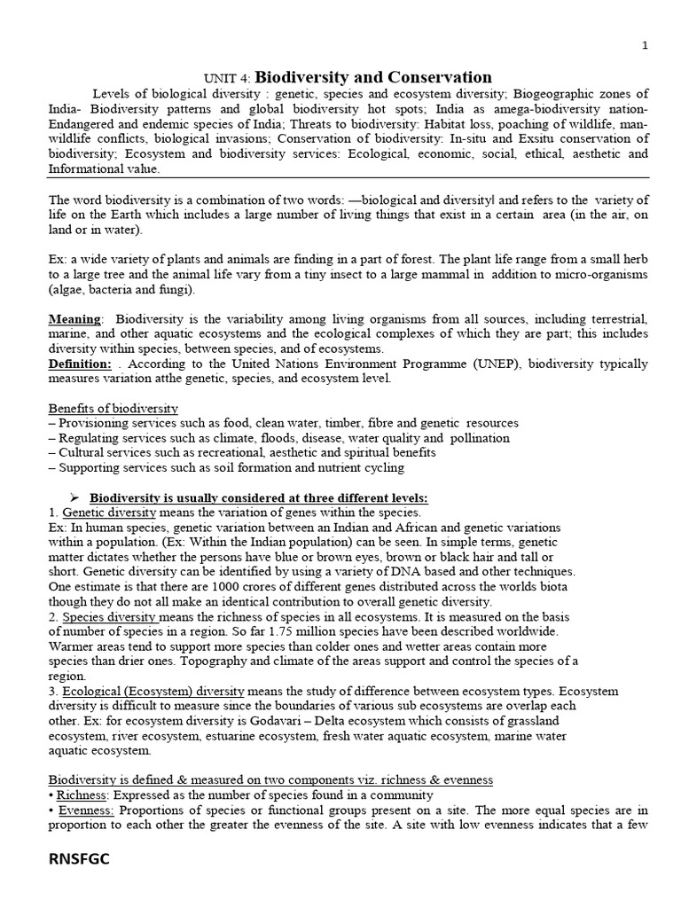 ES Notes Chap 4 - Biodiversity and Conservation | PDF | Biodiversity ... ES Notes Chap 4 - Biodiversity and Conservation | PDF | Biodiversity ...
