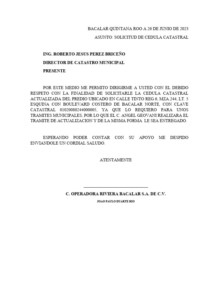 Escrito Cedula Catastral | PDF