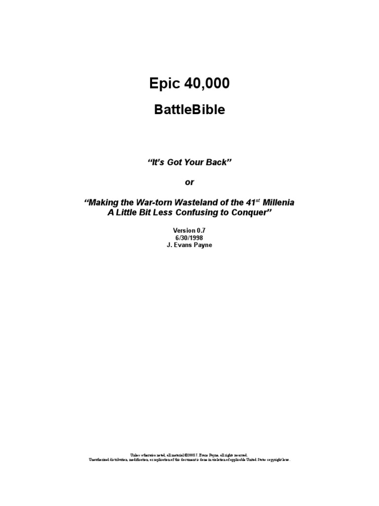 Epic 40K 1st Edition Battle Bible | Download Free PDF | Copyright | Leisure