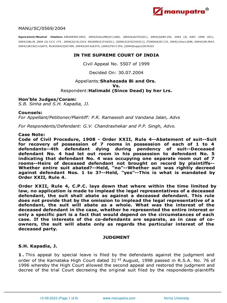 Order 22 - Abatement of Suit - Shahazada - Bi - and - Ors - Vs ...