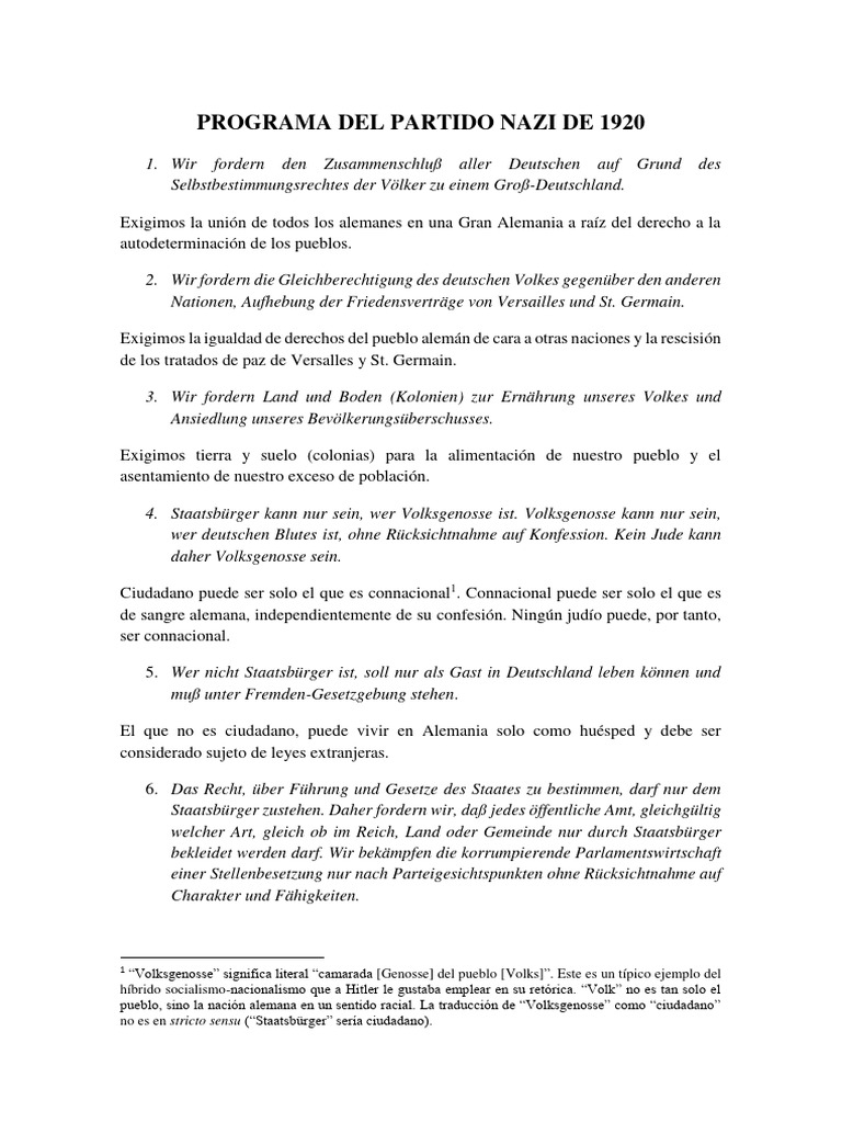 Programa Del Partido Nazi de 1920 | PDF | Política | Historia