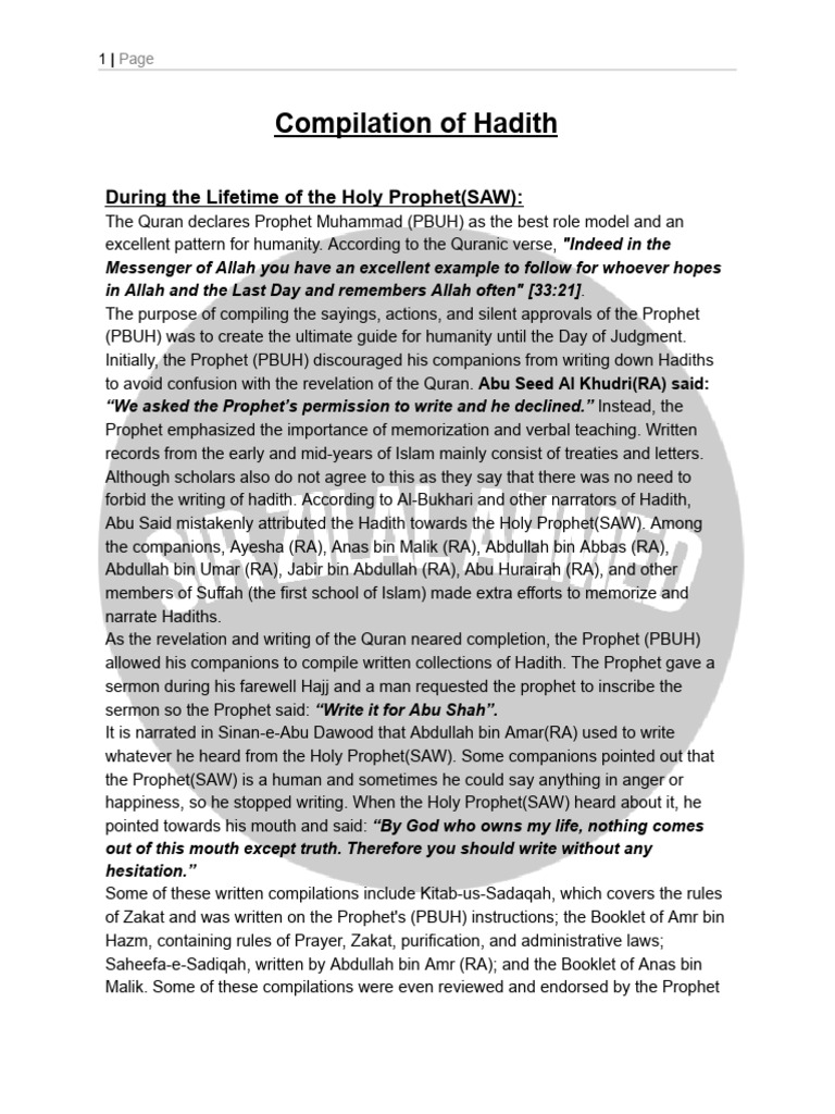 The History and Importance of The Hadith | Download Free PDF | Hadith ...