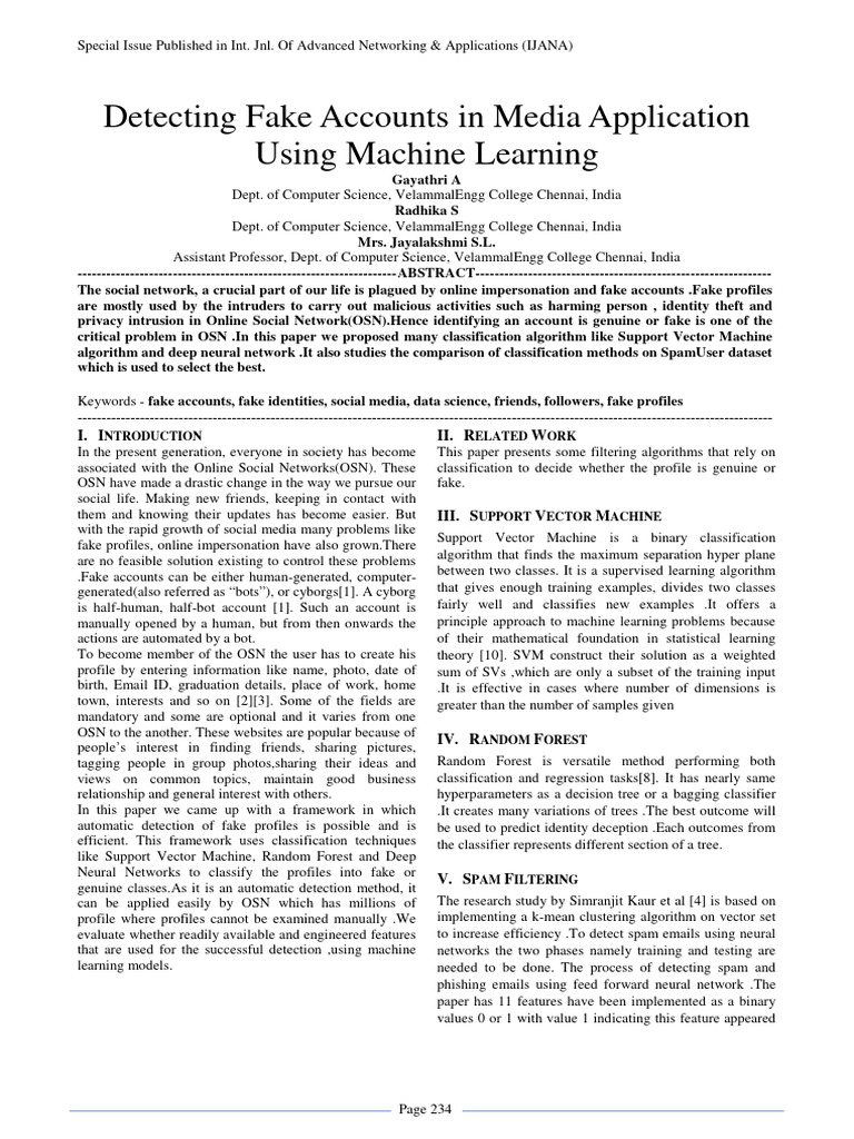 Detecting Fake Accounts in Media Application Using Machine Learning | PDF | Machine Learning ...
