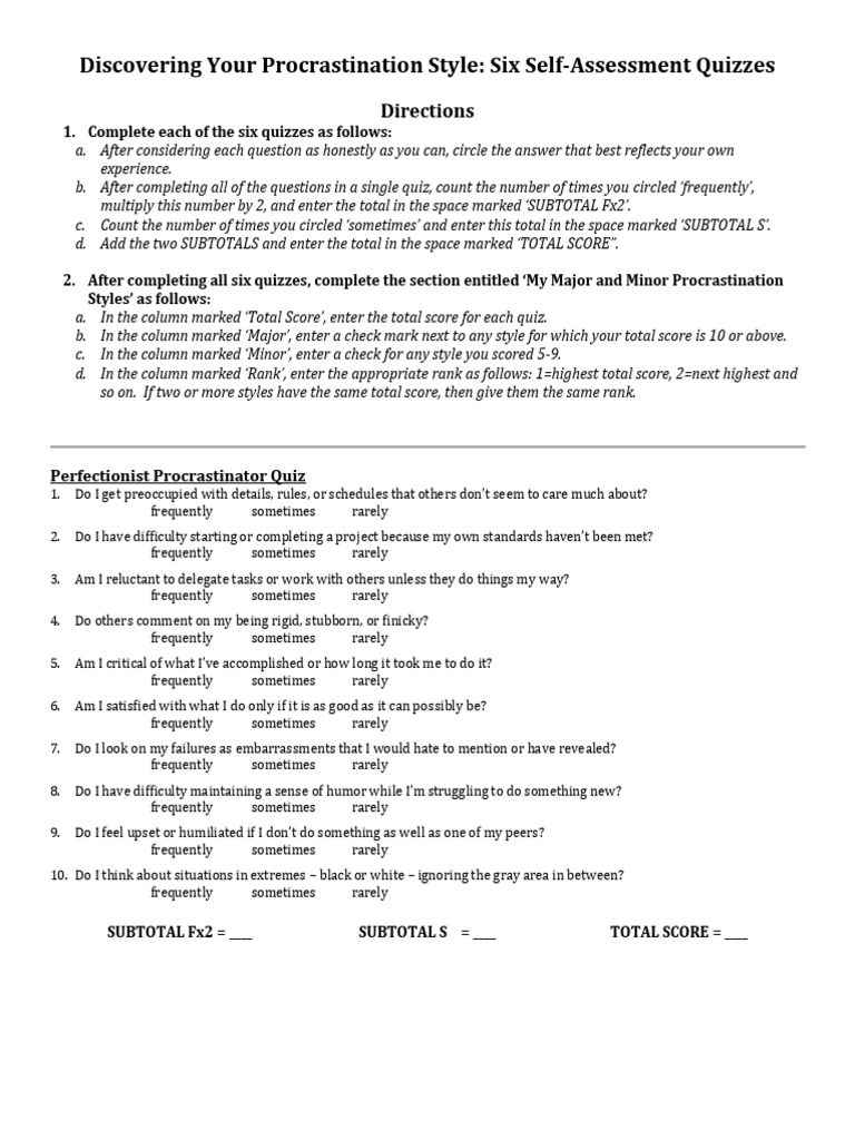 Procrastination Style Self-Assessment Quiz | PDF | Procrastination ...