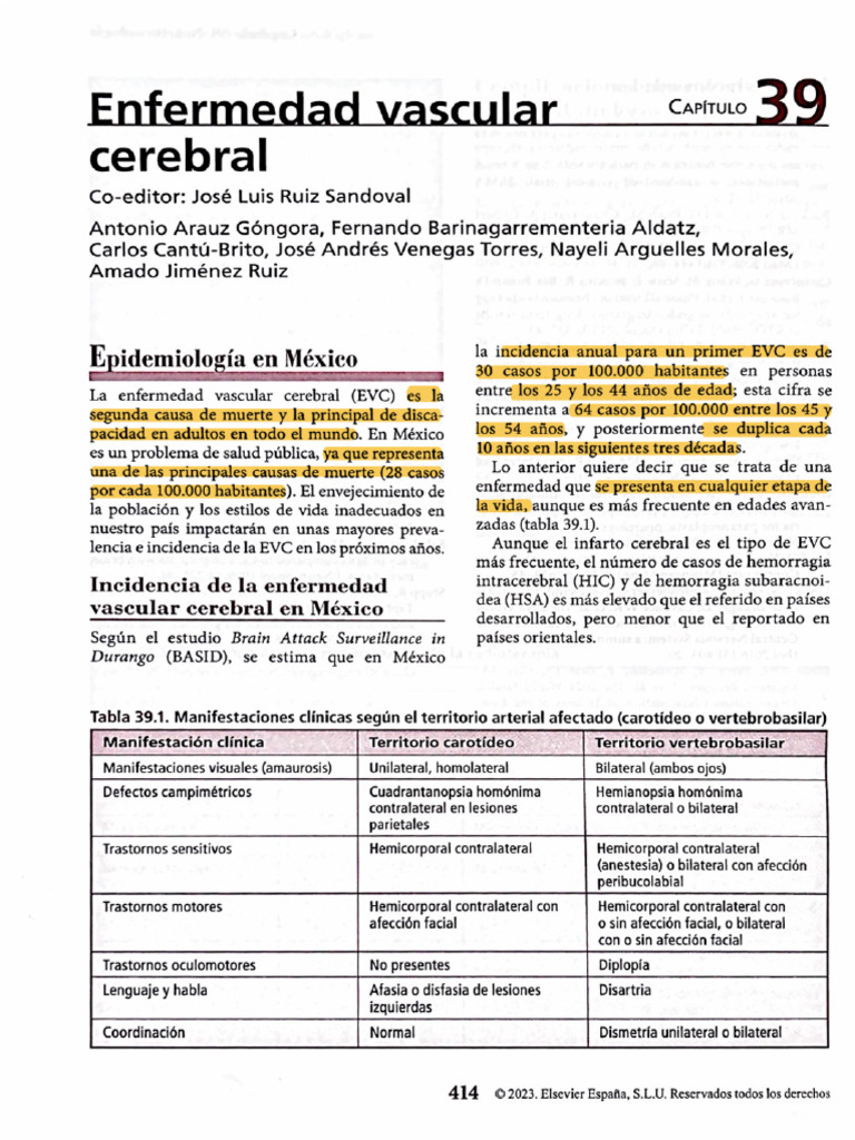 EVC Capítulo 39 Neurología Elemental 2023 | PDF