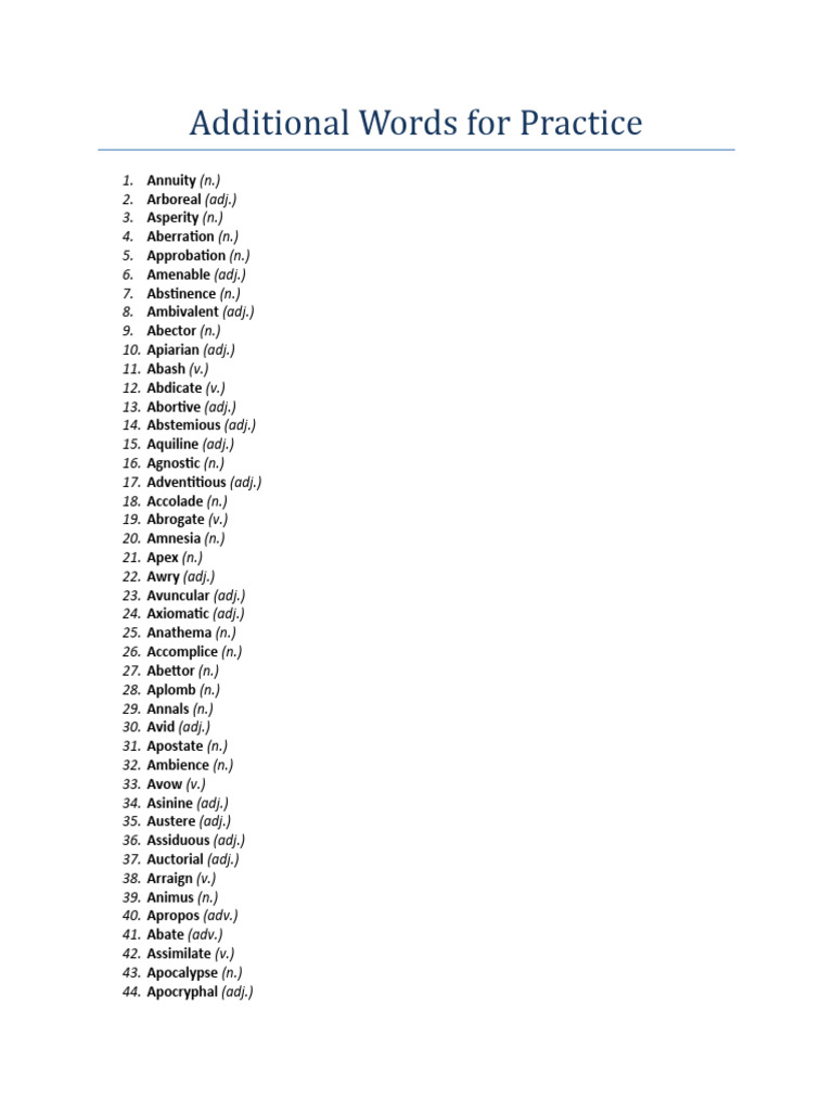 Additional Words For Practice (Ajay) | PDF Additional Words For Practice (Ajay) | PDF