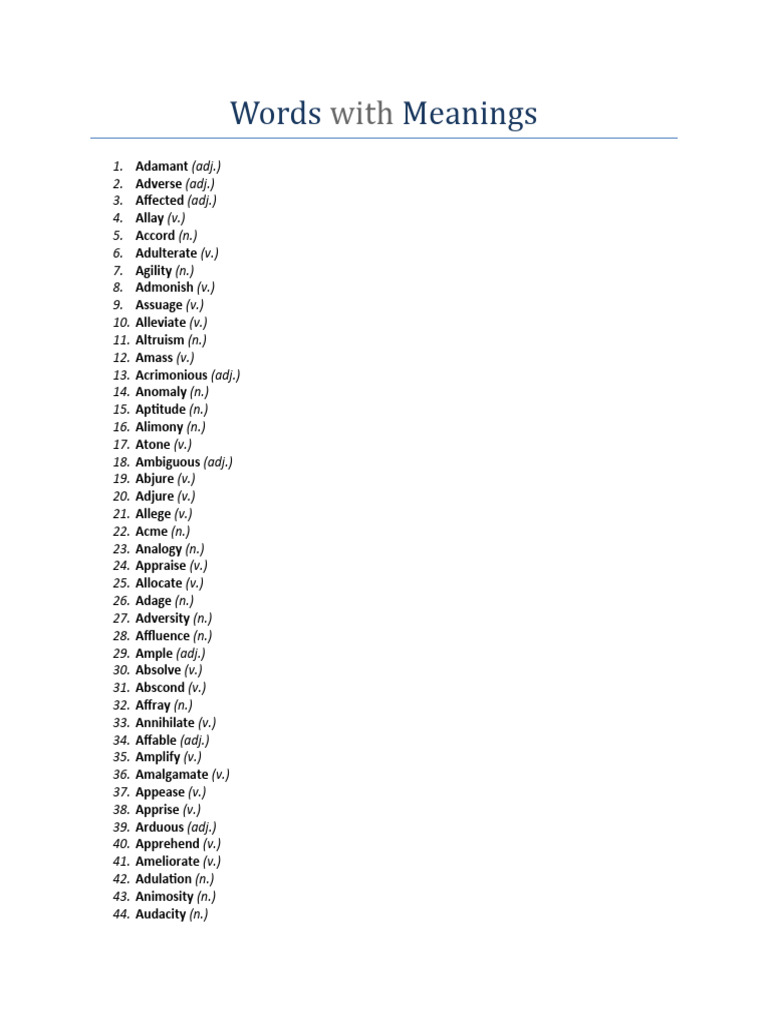 Vocabulary Words and Their Meanings | PDF