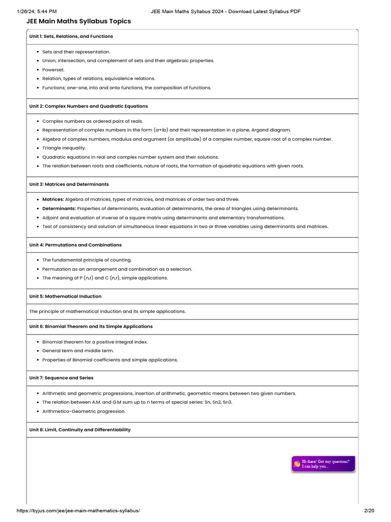 JEE Main Maths Syllabus 2024 - Download Latest Syllabus PDF | PDF ...
