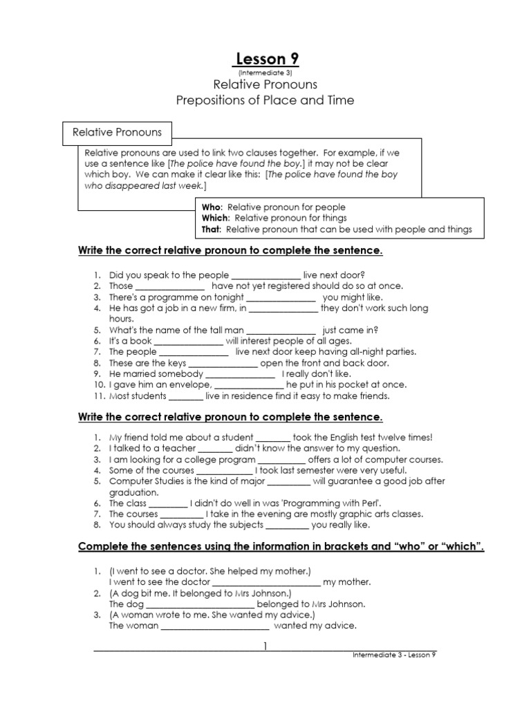 Lesson 09 - Relative Pronouns | PDF