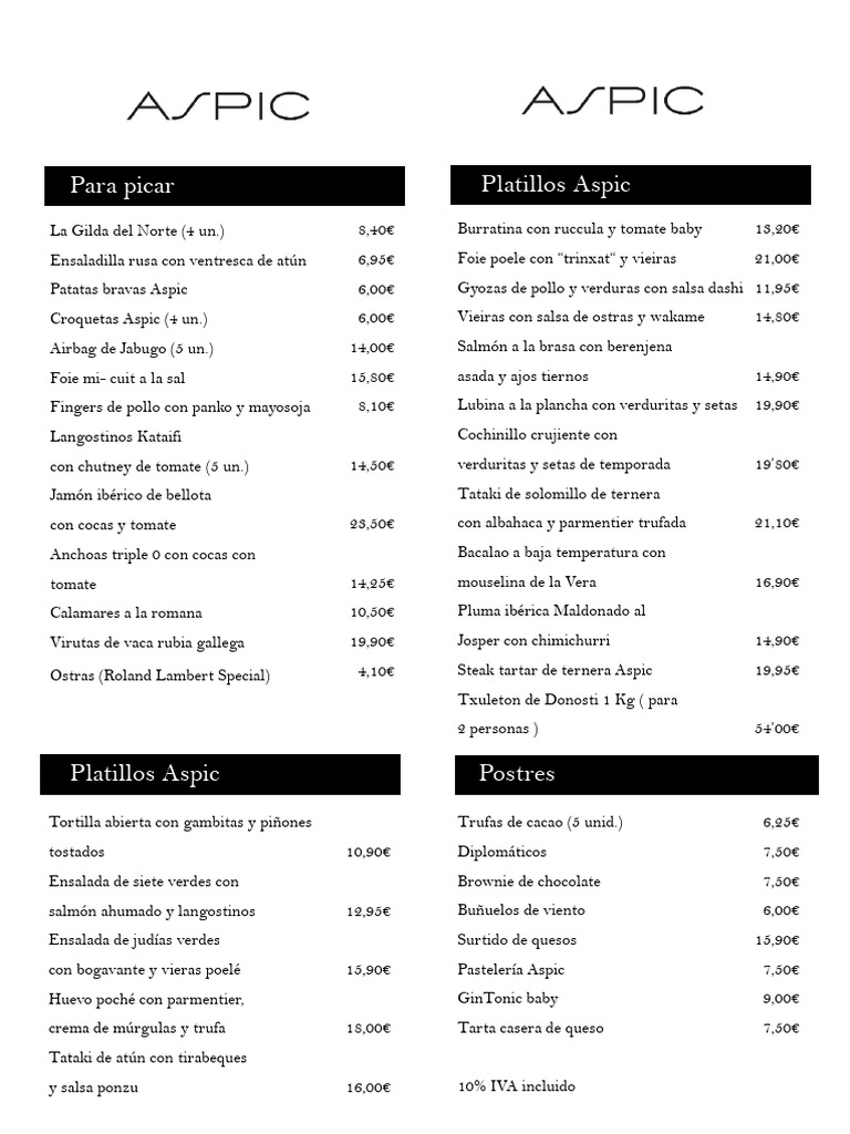 Menu ASPIC | PDF | Alimentos | Cocina