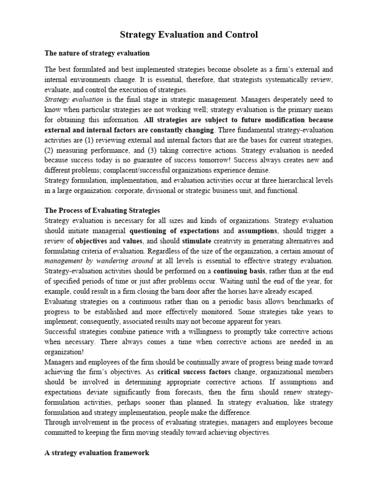 Strategy Evaluation and Control Framework | PDF | Strategic Management ...