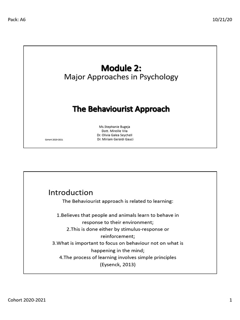 A6 Behaviourist Approach - Student Notes 2020-2021 | PDF