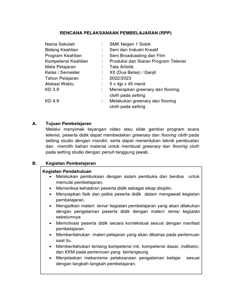 RPP Tata Artistik Kelas Xii PFPT SMK | PDF
