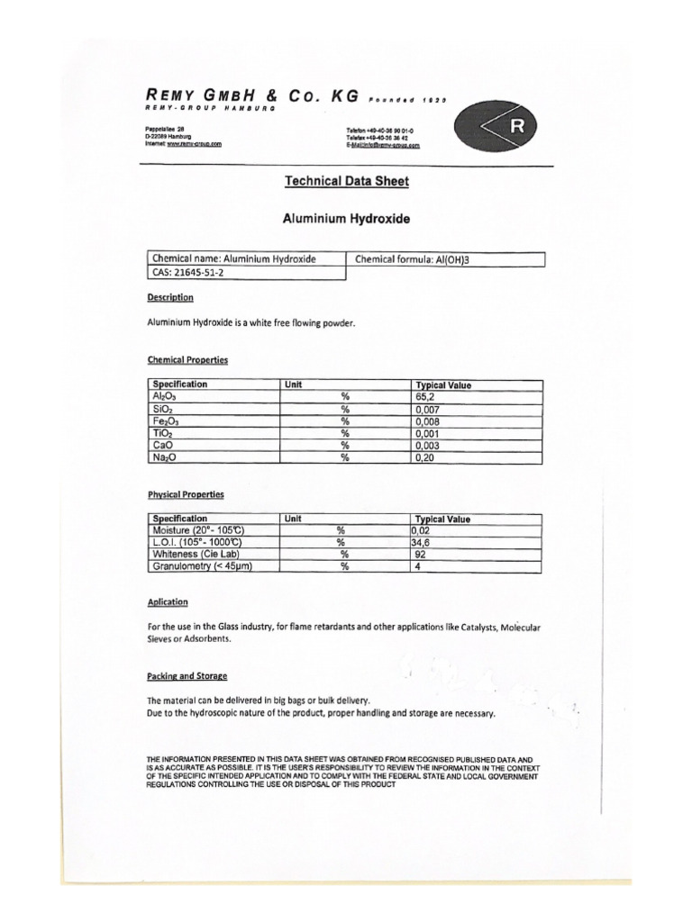 Hidroxido de Aluminio Remy | PDF