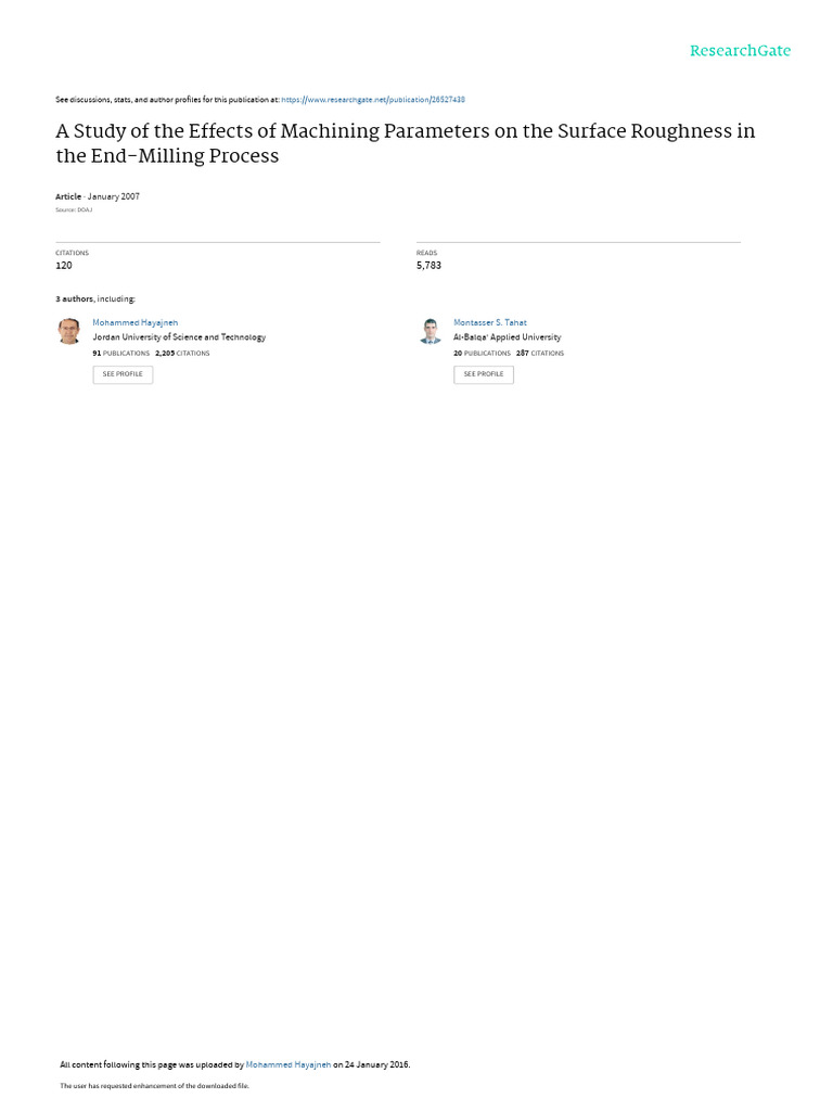 A Study of The Effects of Machining Parameters On The Surface Roughness ...