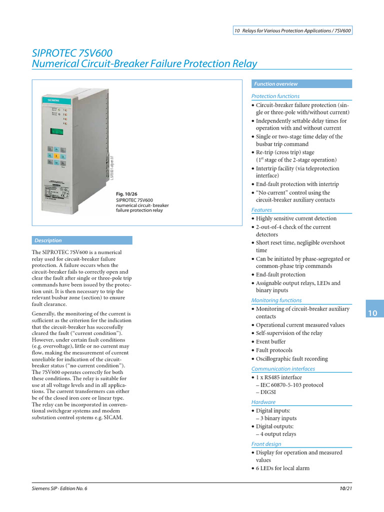7SV600 Catalog SIP E6 | PDF | Relay | Electrical Substation