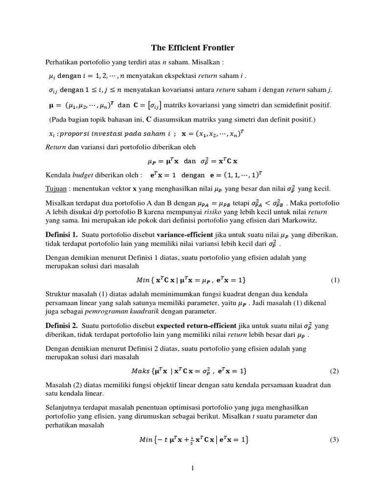 MA5161 MatKeu - Sem I 23-24 - 11 - The Efficient Frontier | PDF