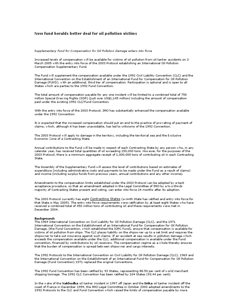CLC & Iopc Fund | PDF | Ratification | United Nations