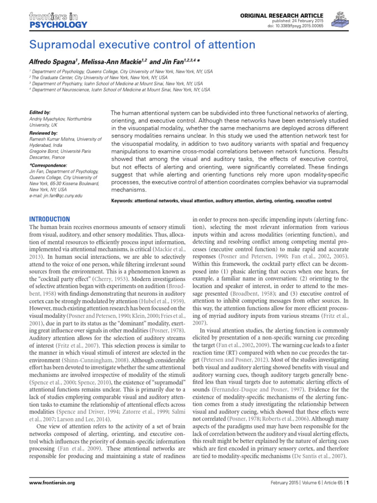 Fpsyg 06 00065 | PDF | Attention | Executive Functions