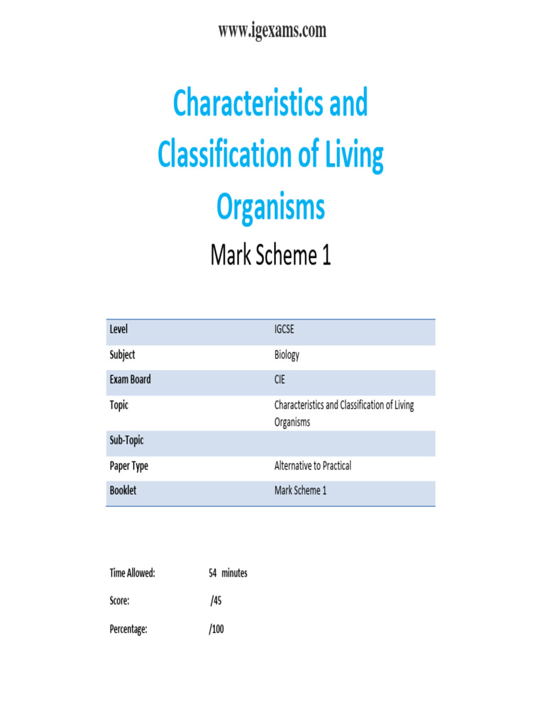 1 1 Characteristics And Classification Of Living Organisms Ms Cie Igcse Biology Practicals