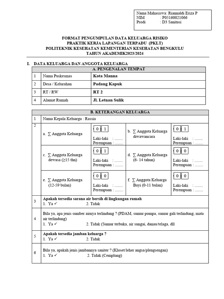 Form 6. FORMAT PENGUMPULAN DATA KELUARGA RISIKO (INDIVIDU) | PDF
