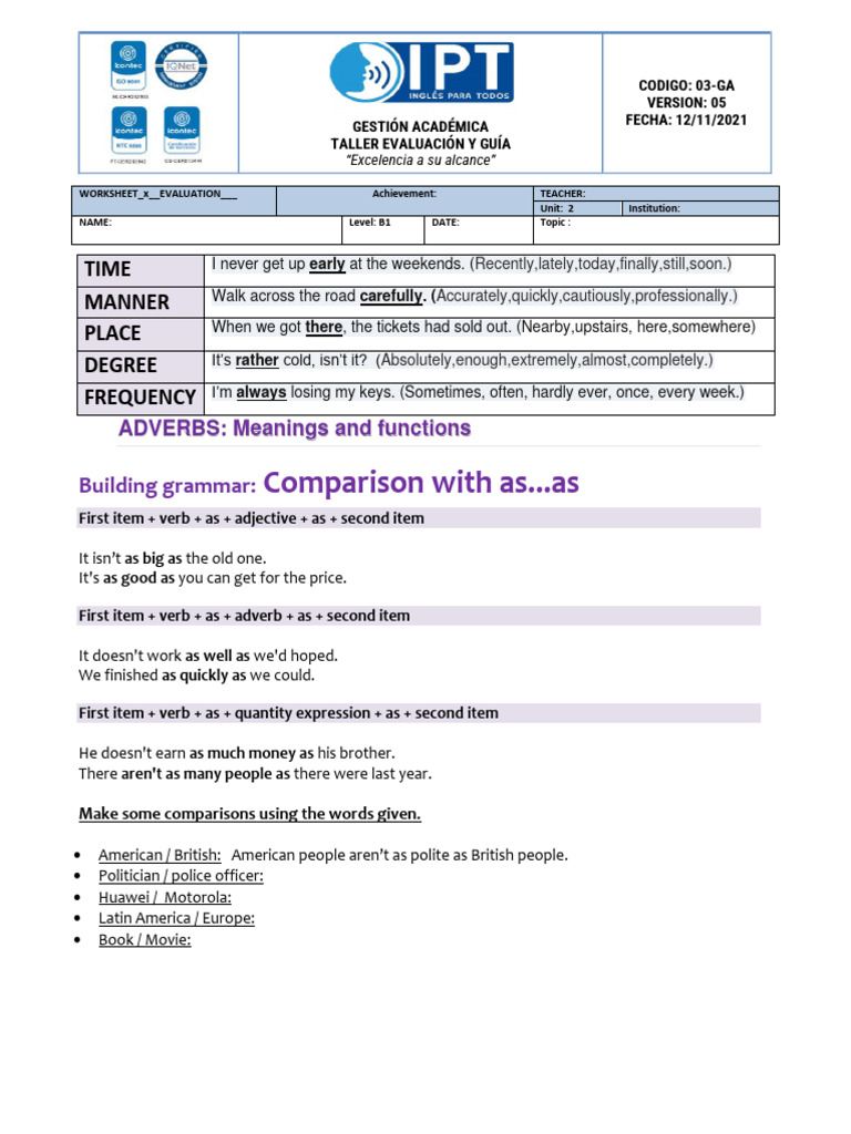 Unit 2 Adverbs | PDF | Verb | Adverb