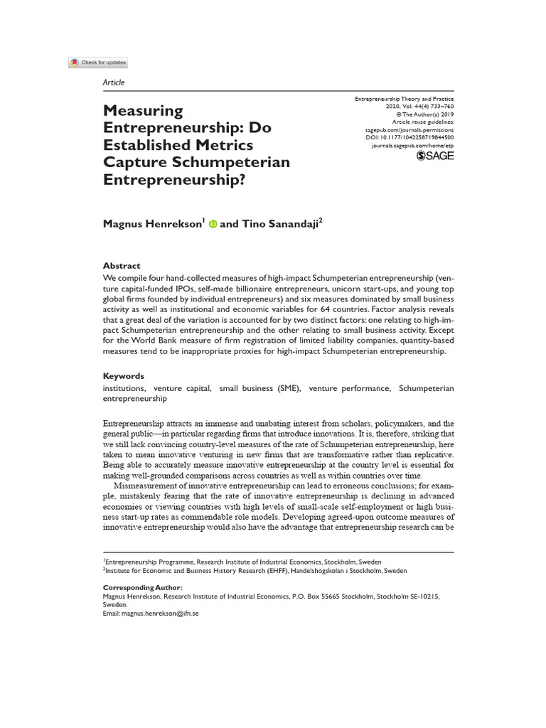 Measuring Schumpeterian Entrepreneurship | PDF