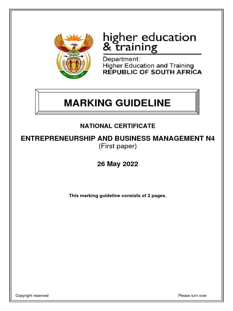 N440 ENTREPRENEURSHIP AND BUSINESS MANAGEMENT N4 P1 MEMOJUNE 2022 ...