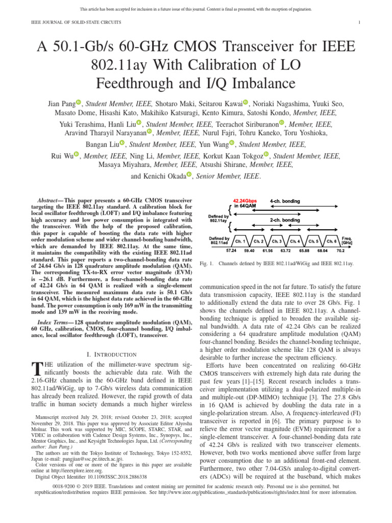 A 50.1-Gb-s 60-GHz CMOS Transceiver For IEEE 80211ay With Calibrtion of ...