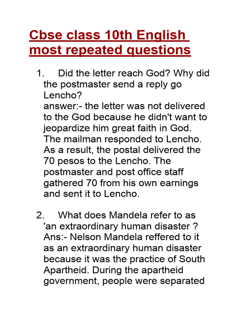 Class 10 English: Mandela Q&A Guide | PDF | Hail | Nelson Mandela