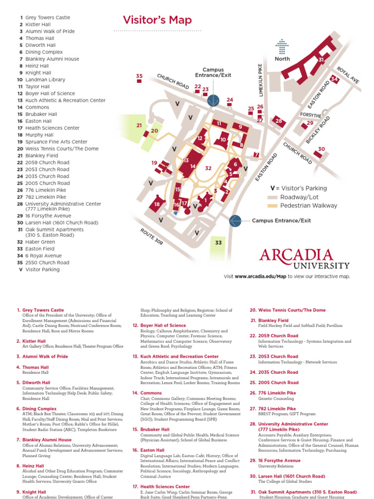 Arcadia University Visitors Campus Map | PDF