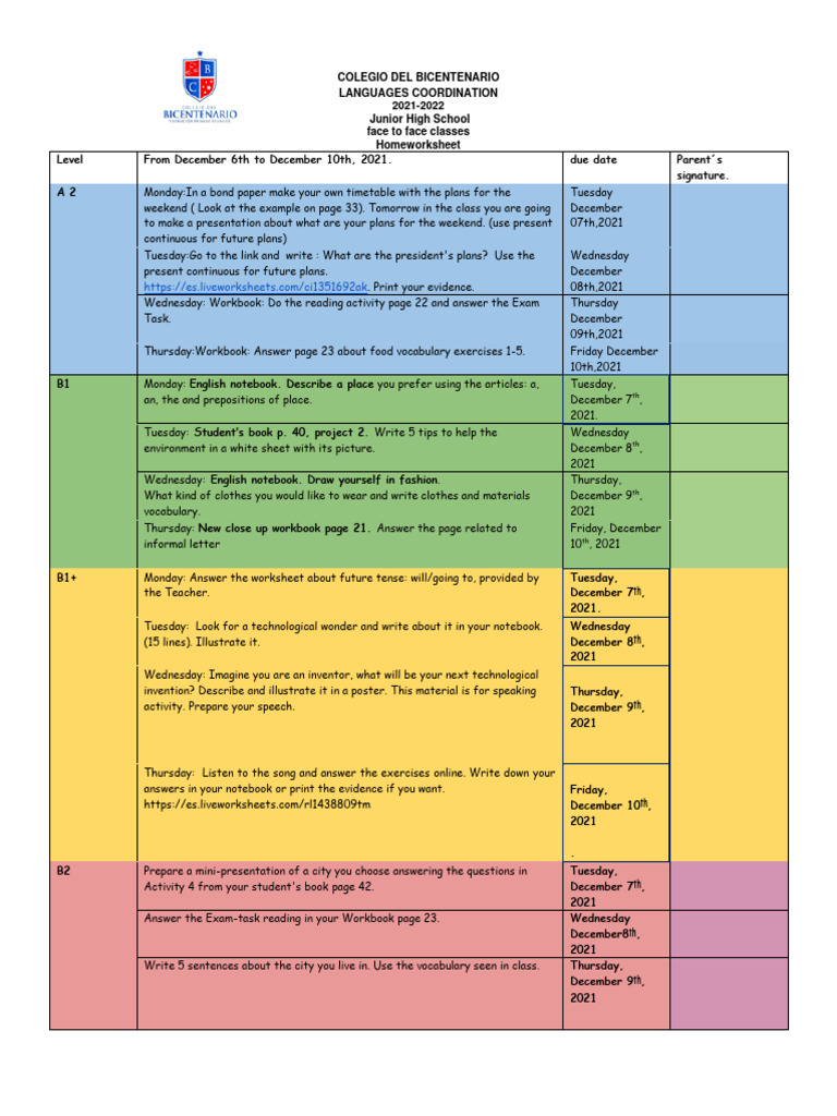 HW f2f 6-10 Dec | PDF