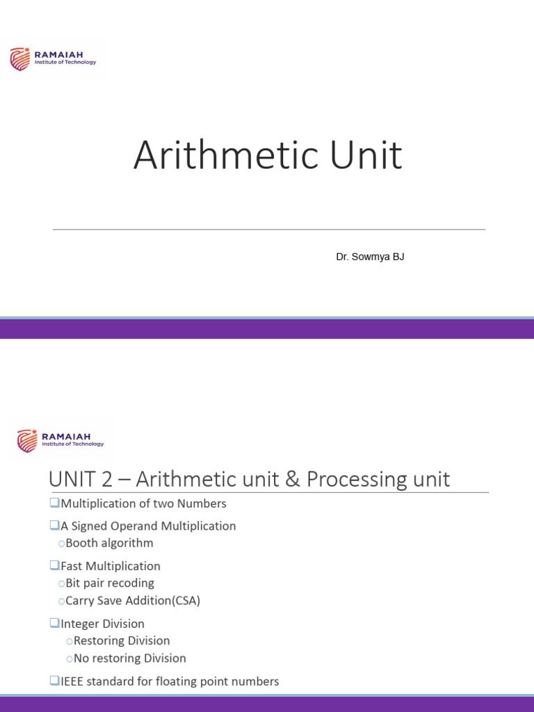 Arithmetic Unit: Dr. Sowmya BJ | PDF | Multiplication | Division (Mathematics)