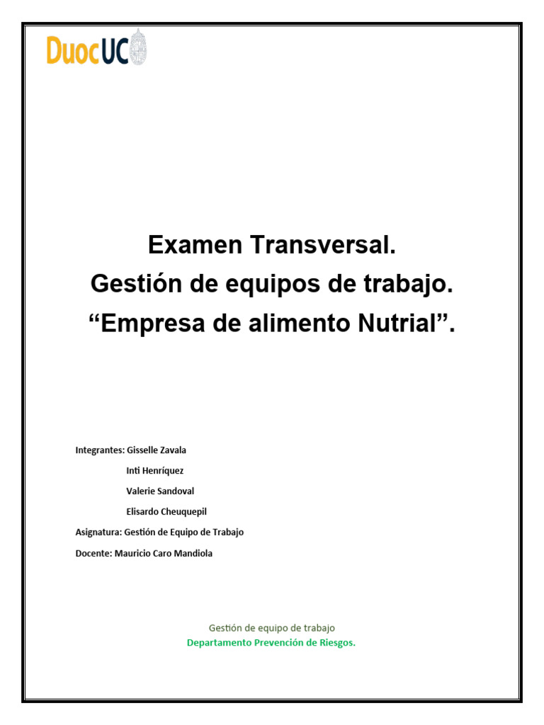 Examen Transversal Gestión de Equipos. Listo | PDF | Calidad (comercial) | Business