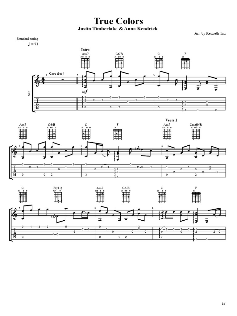 True Colors Guitar Chords and Tabs | PDF | Necked Lutes | Guitar Family ...