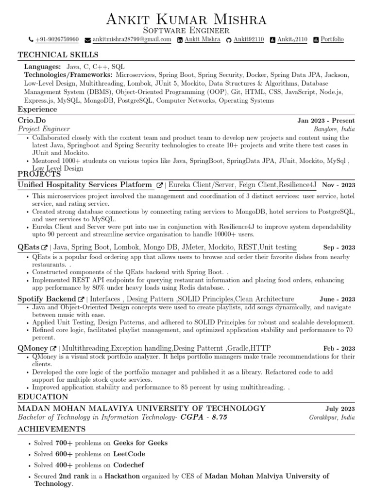 Ankit Mishra | PDF | Databases | Spring Framework