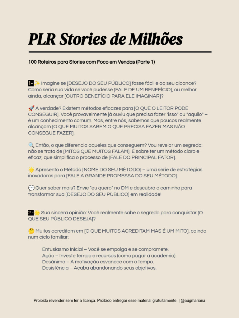 Parte 1 100 Roteiros Stories de Milhoes | PDF | Mercado (economia) | Conhecimento