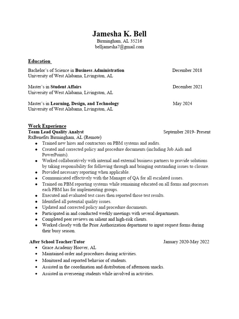 Jamesha Bell Resume February 2023 | PDF | Pharmacy | Medical Prescription