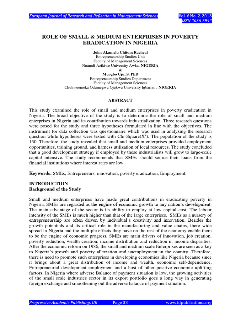 SMEs' Role in Nigeria's Poverty Eradication | PDF | Small And Medium Sized Enterprises | Chi ...