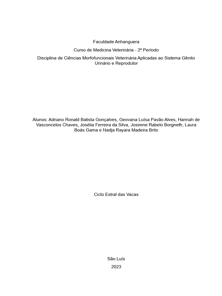 Ciclo Estral Da Vaca+ | Download grátis PDF | Zoologia | Reprodução sexual