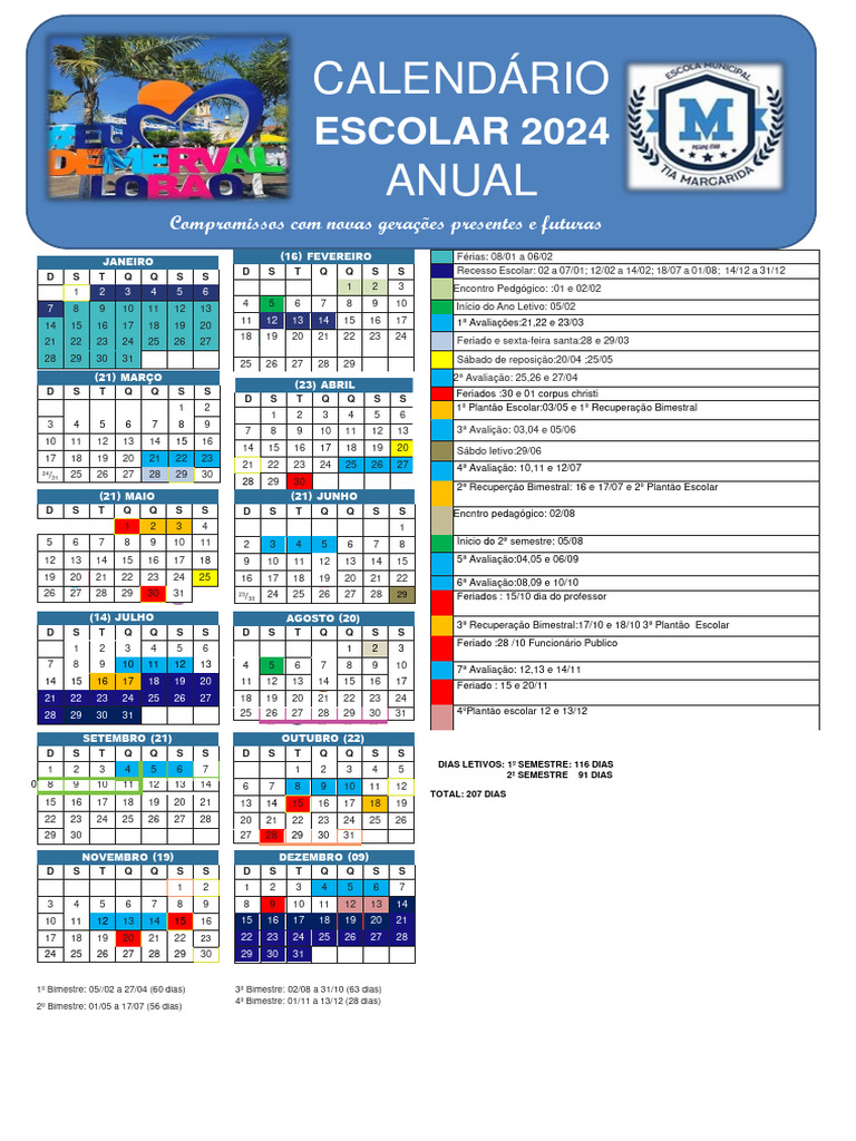 Calendario Escolar 2024 Tia Margarida | PDF