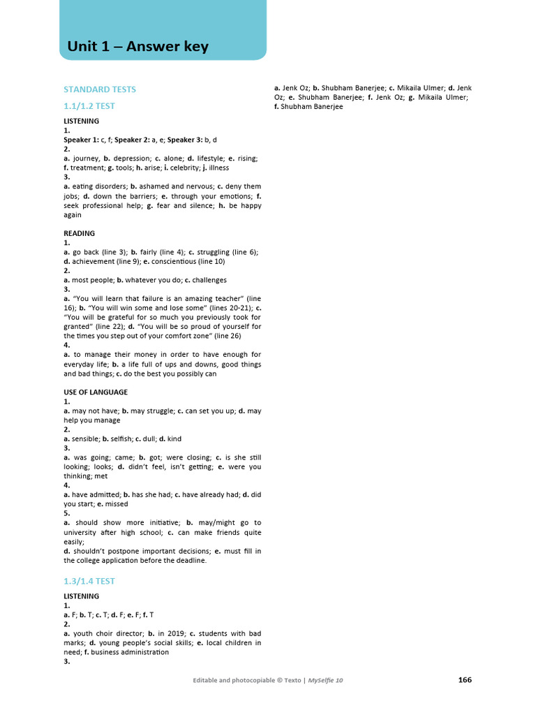 AnswerKey_U1 | PDF | Psychological Concepts | Behavioural Sciences