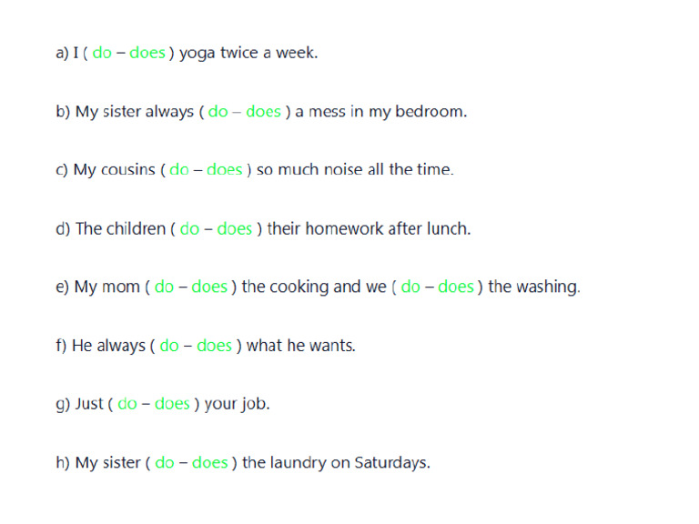 Do Does Ejercicios | PDF