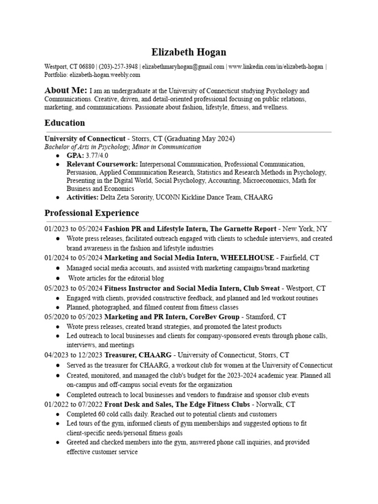 Resume 2024 Elizabeth Hogan | PDF