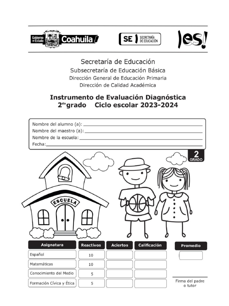 2° Inst. Eval. Diagnóstica Ciclo Escolar 2023-2024 | PDF