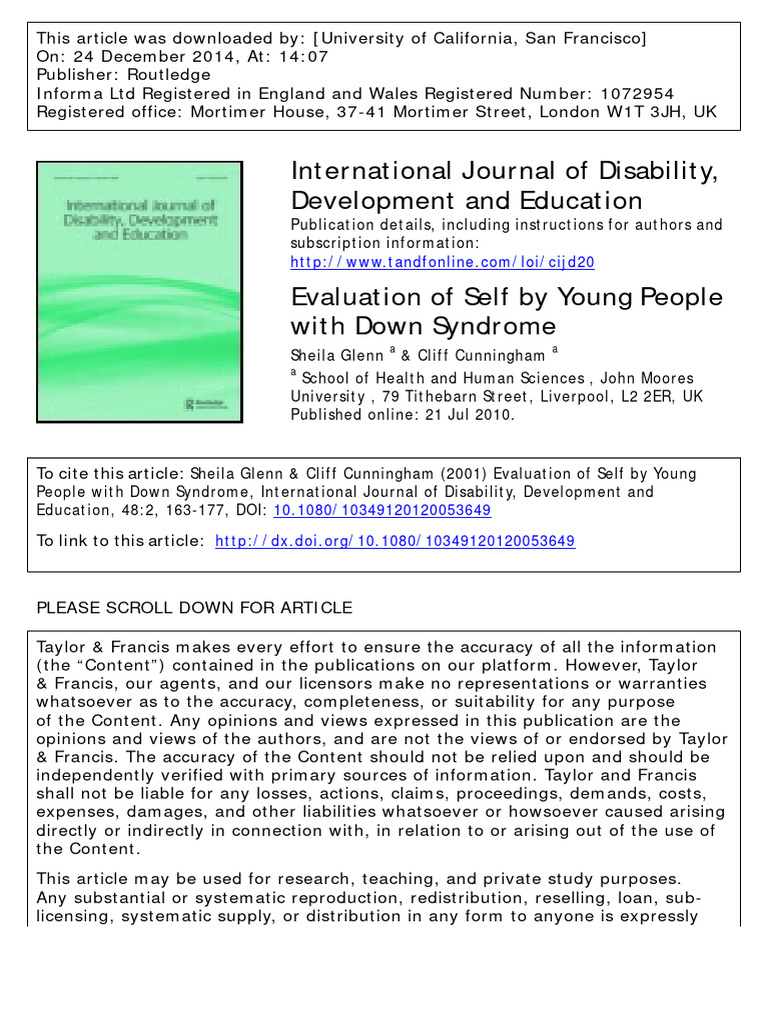 International Journal of Disability, Development and Education | PDF | Self Esteem | Learning ...