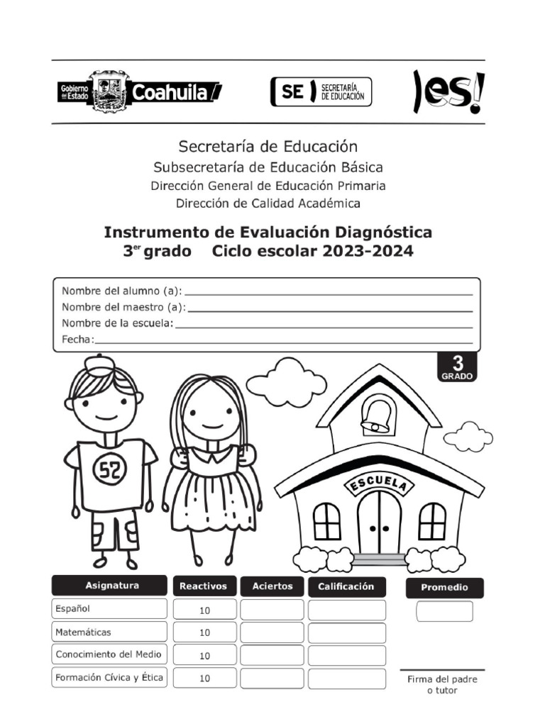 3° Inst. Eval. Diagnóstica Ciclo Escolar 2023-2024 | PDF