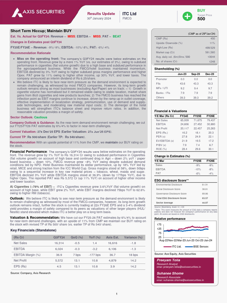 ITC - Q3FY24 Result Update - 30012024 - 30-01-2024 - 10 | PDF